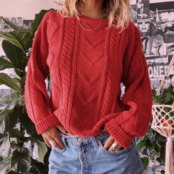 Sweaters | Vintage Chunky Red Sweater L | Poshmark